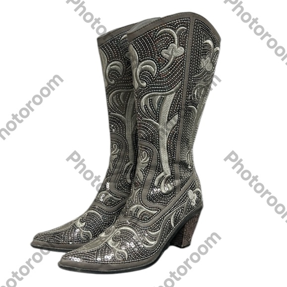 Helen’S Heart | Shoes | Helens Heart Gray Sequin Faux Leather Western ...